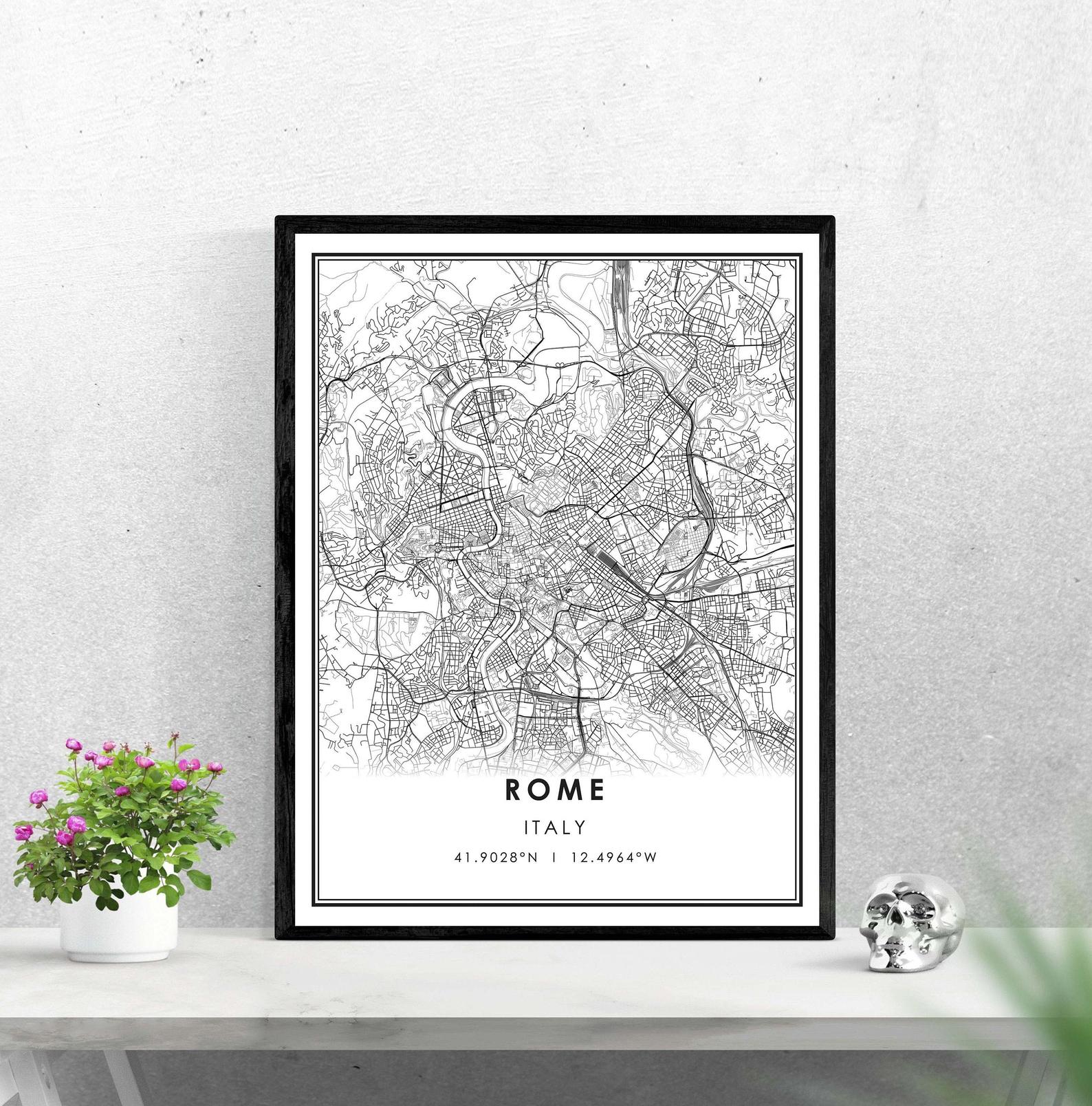 Rome map print poster canvas | Rome city map print... – Vicedeal