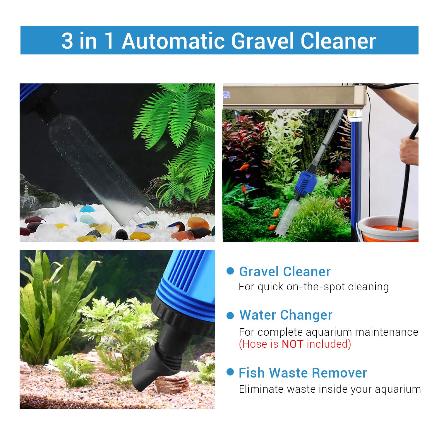 3 in 1 Electric Aquarium Vacuum Gravel Cleaner Aut... – Vicedeal