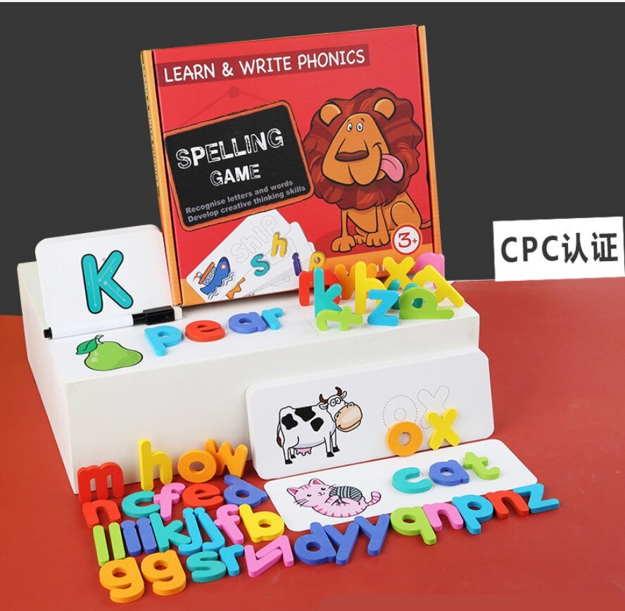 Wooden Alphabet Letter Learning Cards Set Word Spe... – Grandado