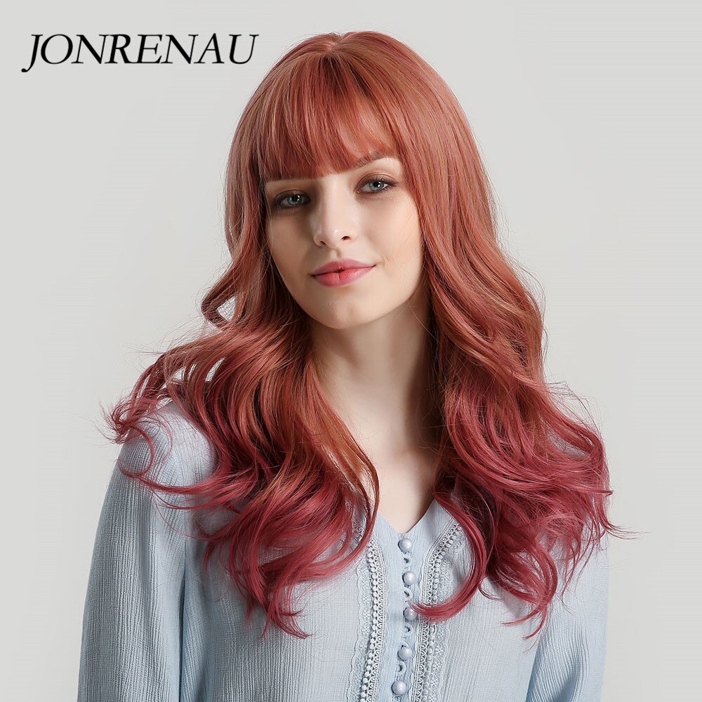 JONRENAU Long Body Wave Hair Wigs With Neat Bangs ... – Grandado