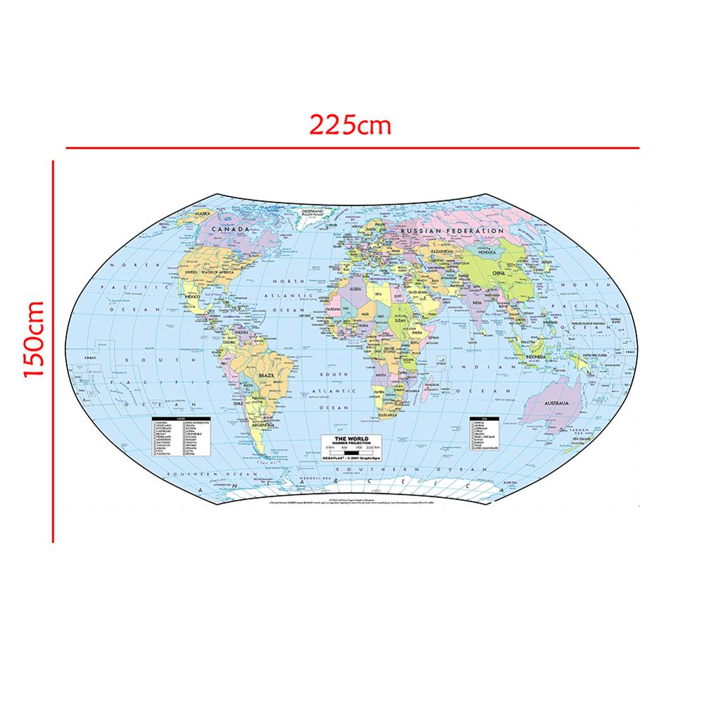 150x225cm The World Map Hammer Projection Country ... – Vicedeal