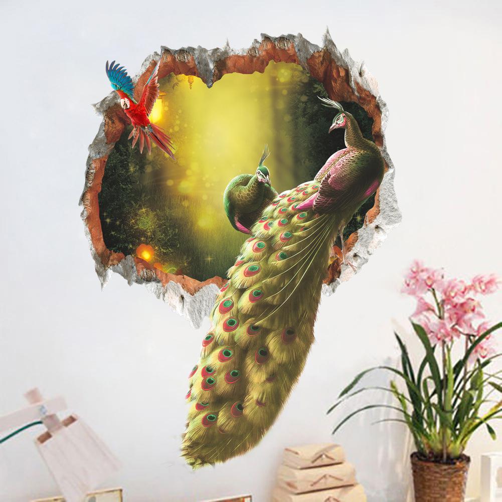 Asypets Muursticker 3D Pauw Bos Achtergrond Muur D... – Grandado