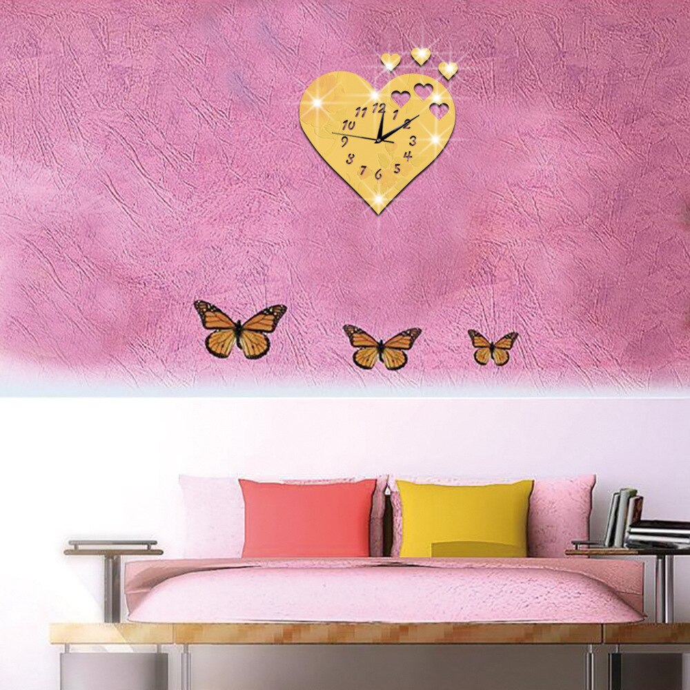 Decorate Home 3D love heart clock art wall mirror ... – Grandado