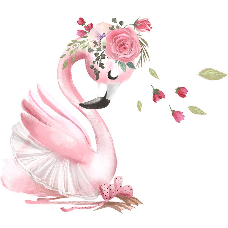 Cartoon Pink Swan Flower Wall Stickers Baby Kids R... – Grandado