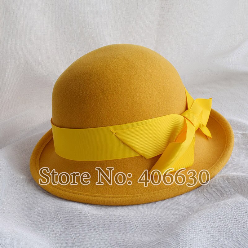 Winter Yellow Wool Felt Bucket Hats Women Bowler C... – Grandado