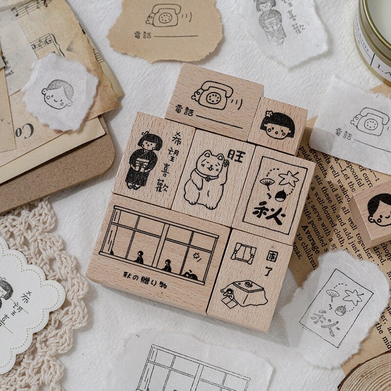 Vintage Leuke Meisje Jongen Houten Rubber Zegels E... – Grandado