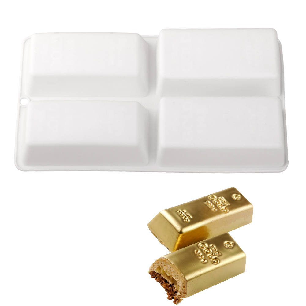 4-Cavity Gold Brick Mousse Cake Mold Gold Bar And ... – Grandado