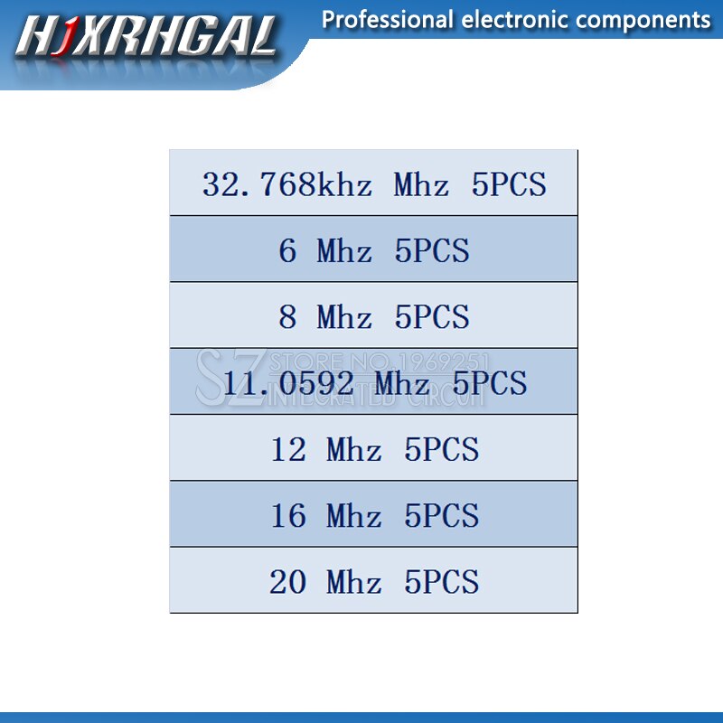 7values*5pcs=35pcs 32.768Khz 6Mhz 8Mhz 11.0592Mhz ... – Grandado