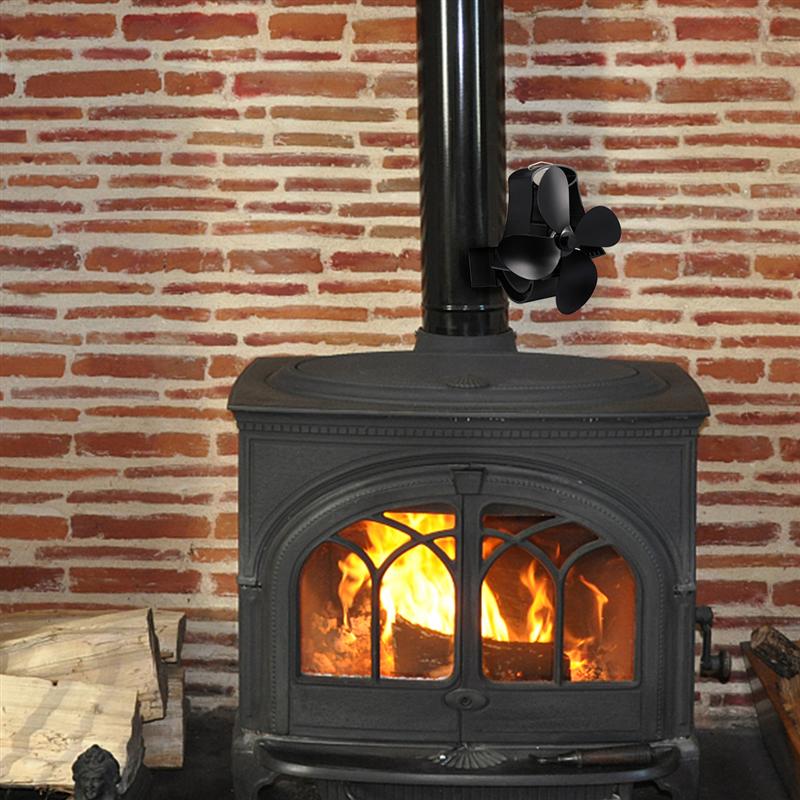 Zwarte open haard 4- bladige warmte aangedreven ka... – Grandado