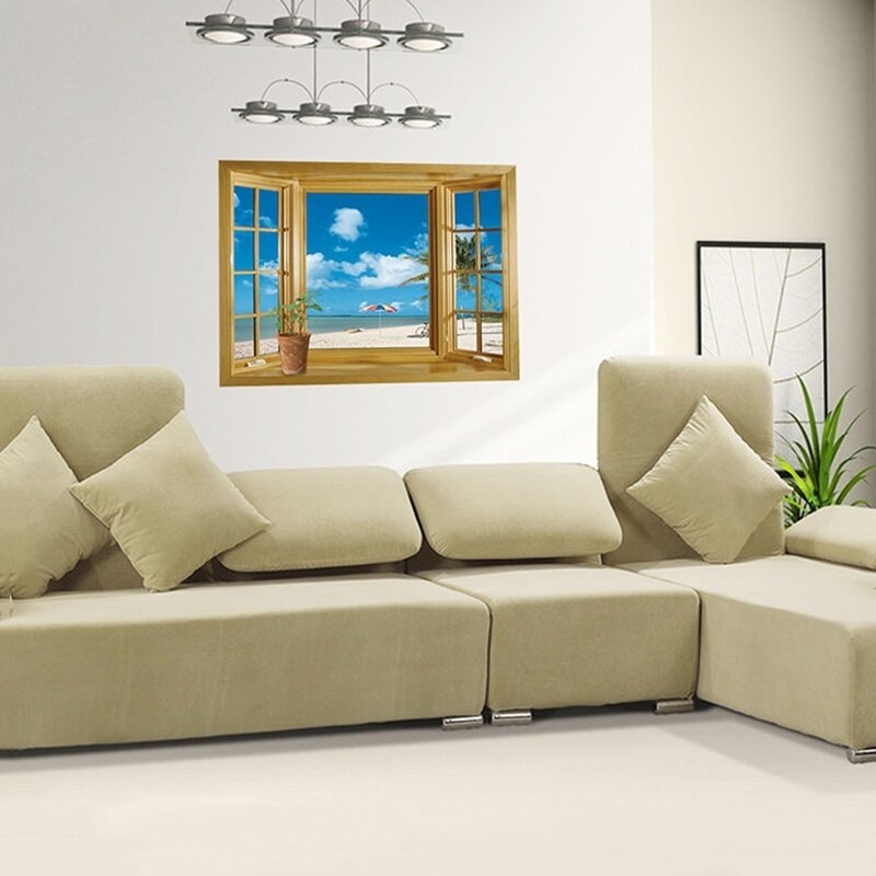 Window 3D Print Beach View Sea Landscape Wall Stic... – Grandado