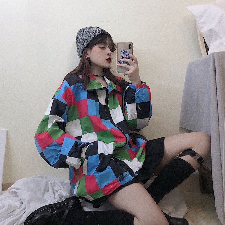 Korean Ulzzang casual autumn hip-hop plaid long sl... – Grandado