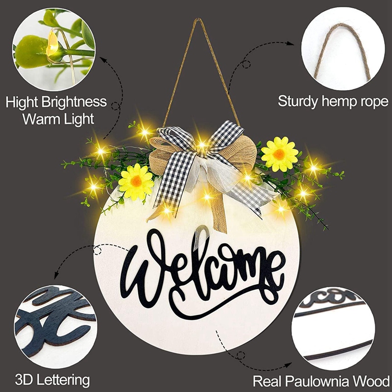 Lighted Welcome Wreath Sign Front Door Porch Decor... – Grandado