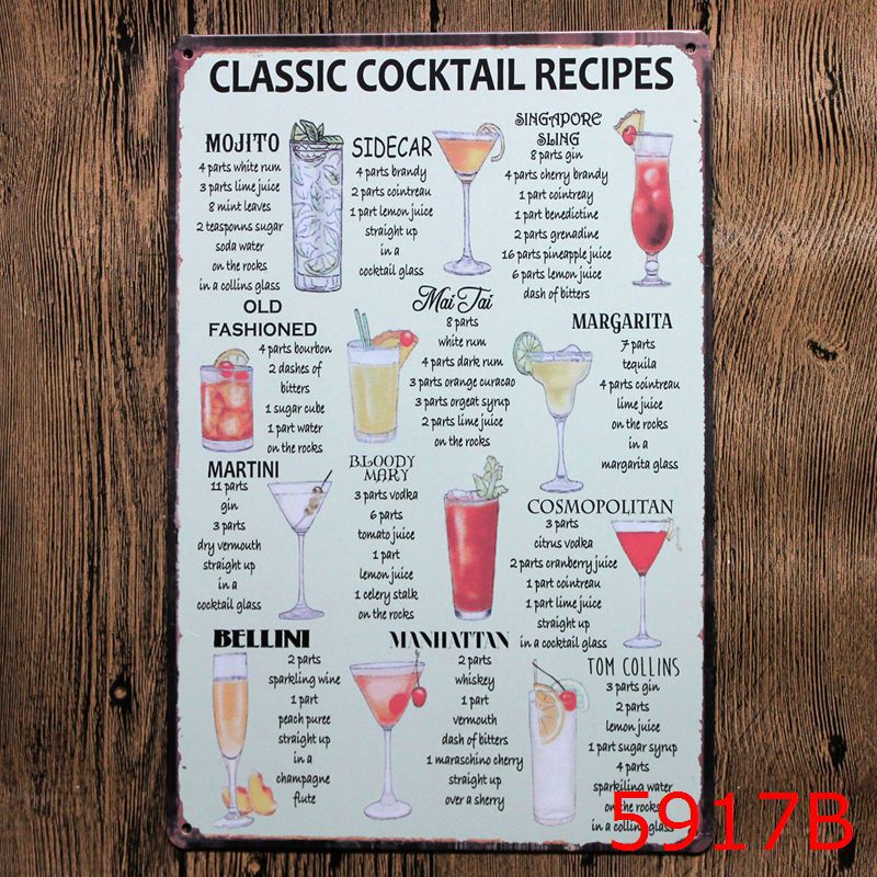 CLASSIC COCKTAIL RECIPES Tin Sign Metal Plate Iron... – Grandado