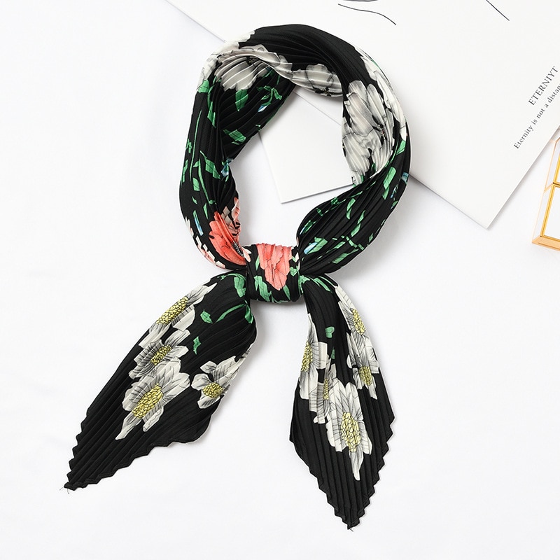 Women Pleated Neck Scarf Silk Soft Floral Bandana ... – Vicedeal