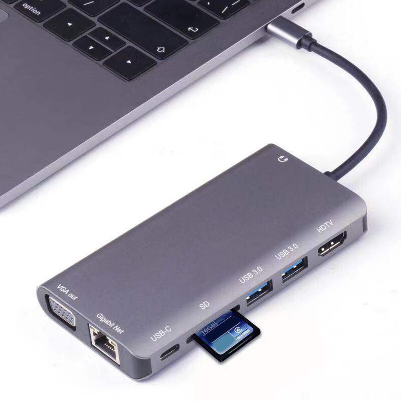 -USBC to Rj45 Lan 4K HDMI VGA 2USB 3.0 SD Card Slo... – Grandado
