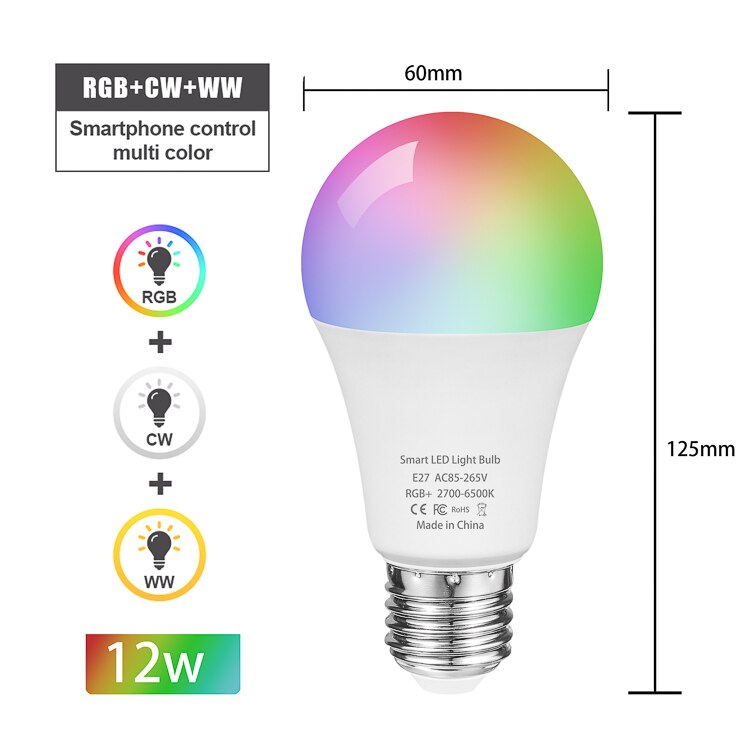 12W WiFi Smart Bulb E27 2700-6500K RGB+Cool White+... – Grandado