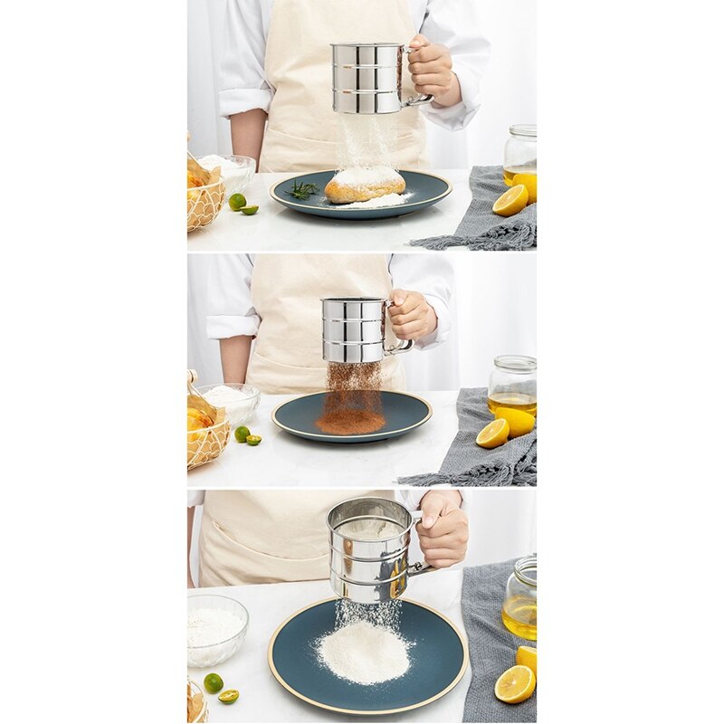 Stainless Steel Shaker Sieve Cup Powder Mesh Crank Flour Sifter with ...