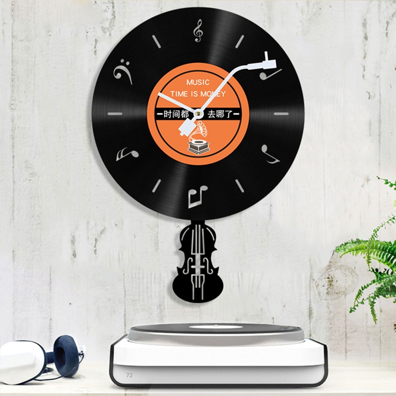 Vintage Swing Wall Clock Violins Time Clock Silent... – Vicedeal