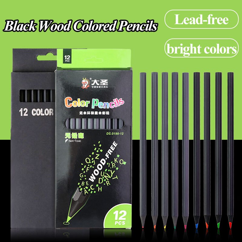 Black Wood Colored Pencils 12 Colors Students Blac... – Grandado