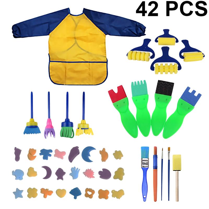 42pcs/set DIY Art Painted Sponge Brushes and Apron... – Grandado