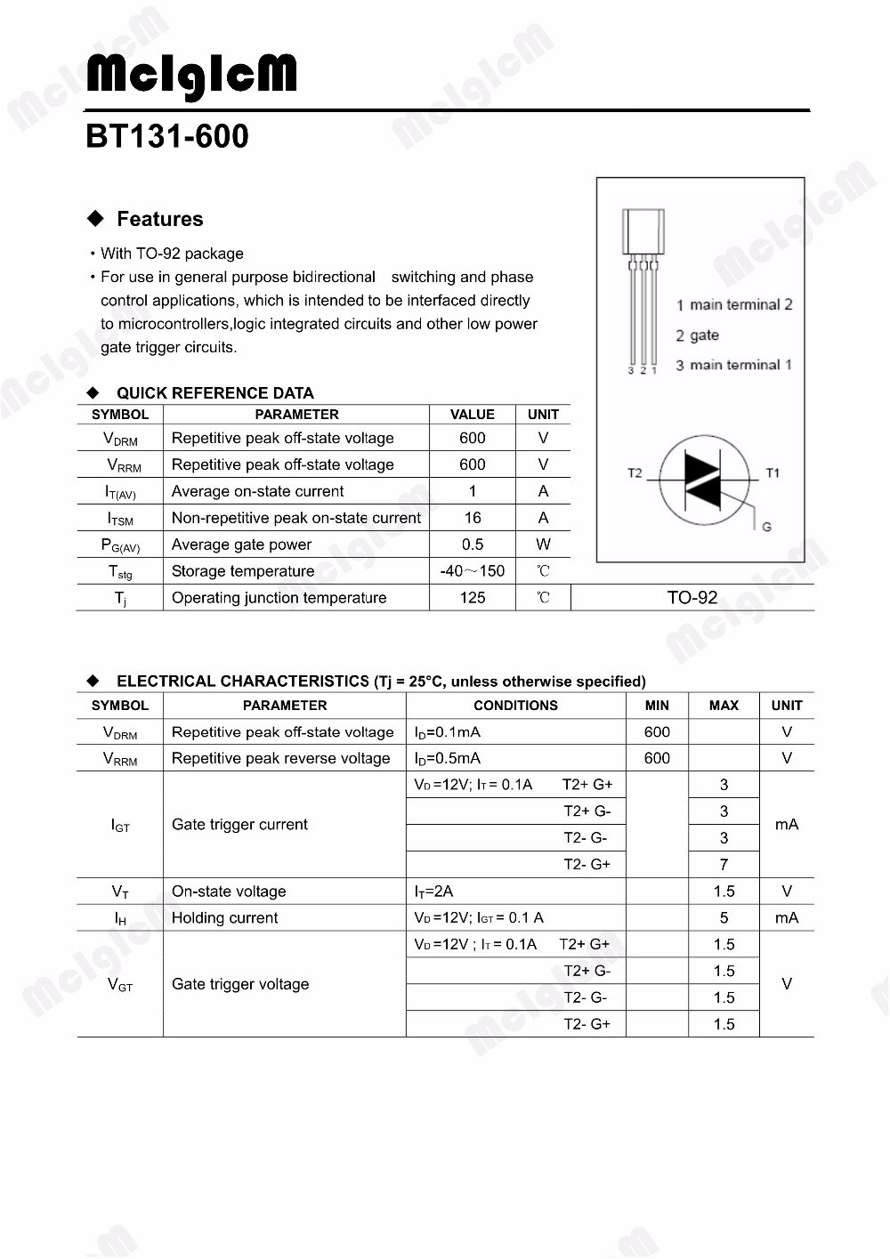 Mcigicm 100 Pcs BT131-600 1A 600V Silicon Gecontro... – Vicedeal