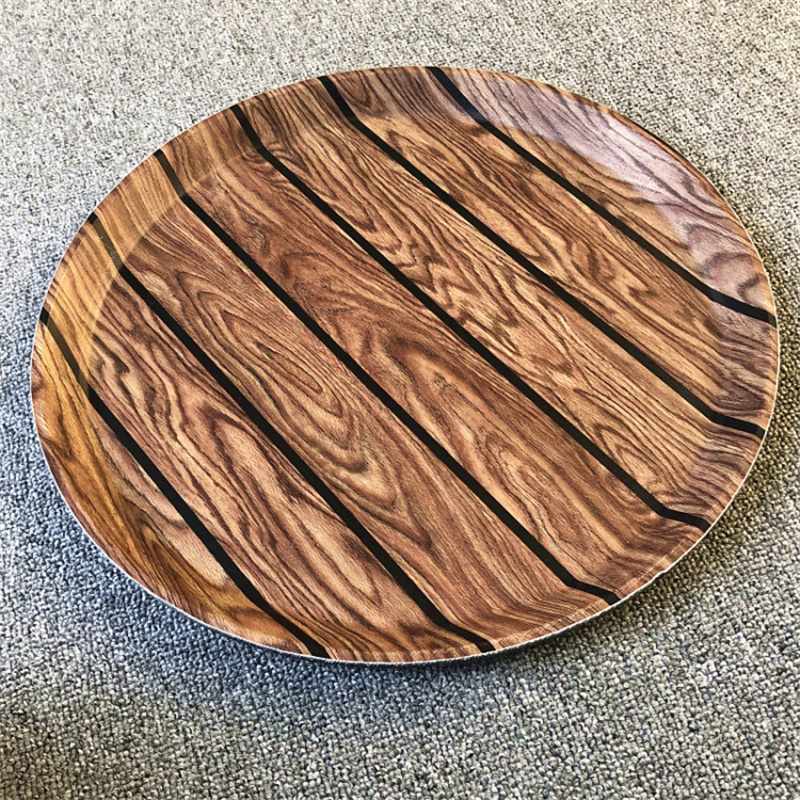 Nordic non-slip round wood grain color plastic tea... – Grandado