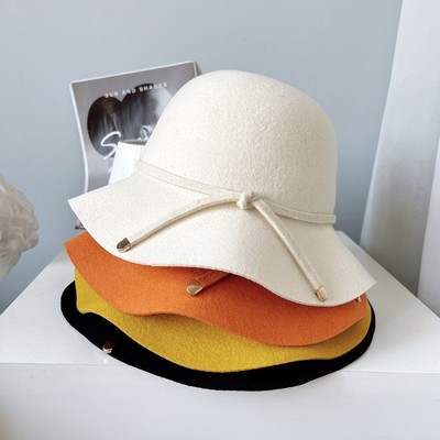 Japanese simple and wool felt hat simple wavy edge... – Grandado