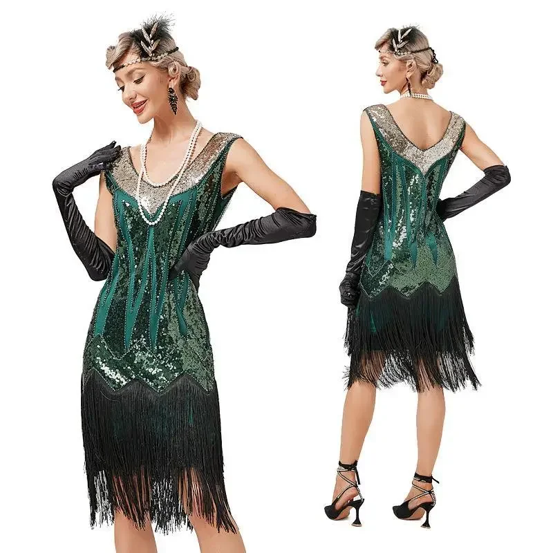 Vintage 1920s Flapper V-neck Double Tassel Dress G... – Grandado