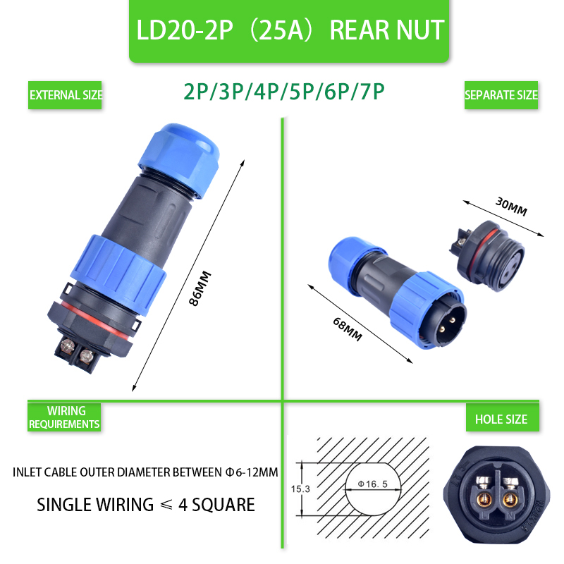 LD20 IP68 Waterproof Connector No Soldering Cable ... – Vicedeal