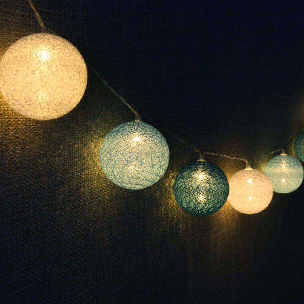 20 LEDs Globe Fairy Lights String Ball Cotton Ratt... – Grandado