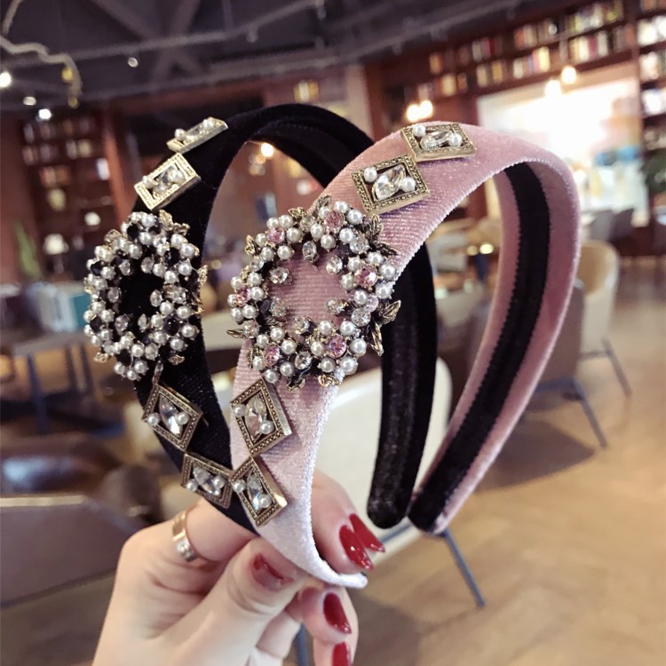 High End Velvet Crystal Pearl Flower Headbands for... – Vicedeal