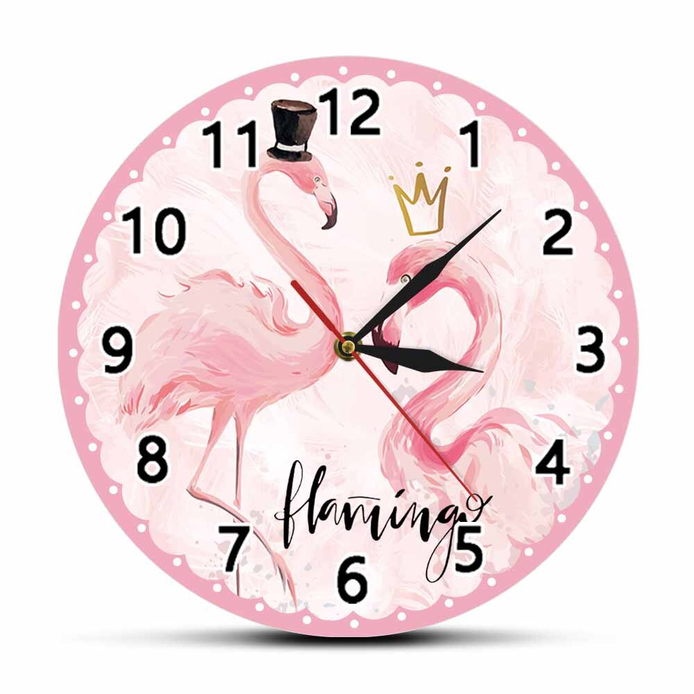 Pink Flamingo With Crown Printed Wall Clock Waterc... – Vicedeal