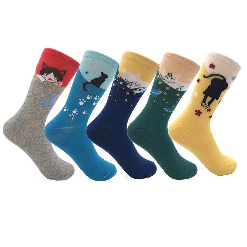 Cartoon animal cat female socks ladies mid-tube co... – Vicedeal