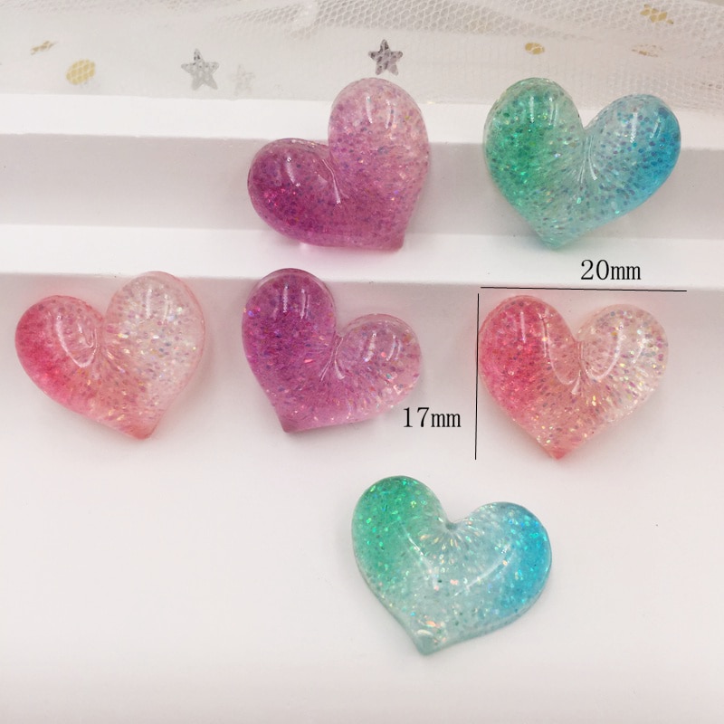 12pcs Resin Glitter Cute Colorful Heart Flat Back ... – Grandado