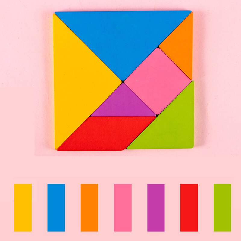 Wooden Tangram 7 Piece Jigsaw Puzzle Colorful Geom... – Grandado