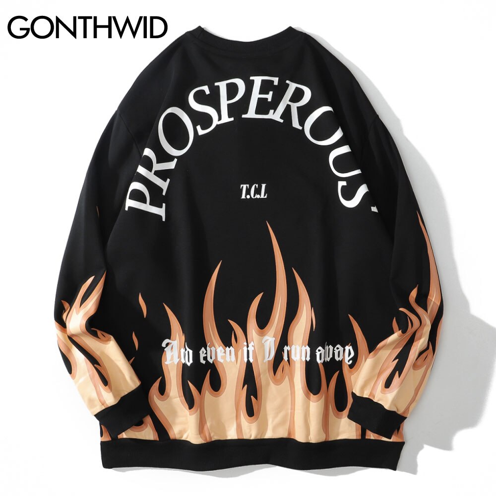 Gonthwid Sweatshirts Casual Fire Flame Print Trui ... – Grandado