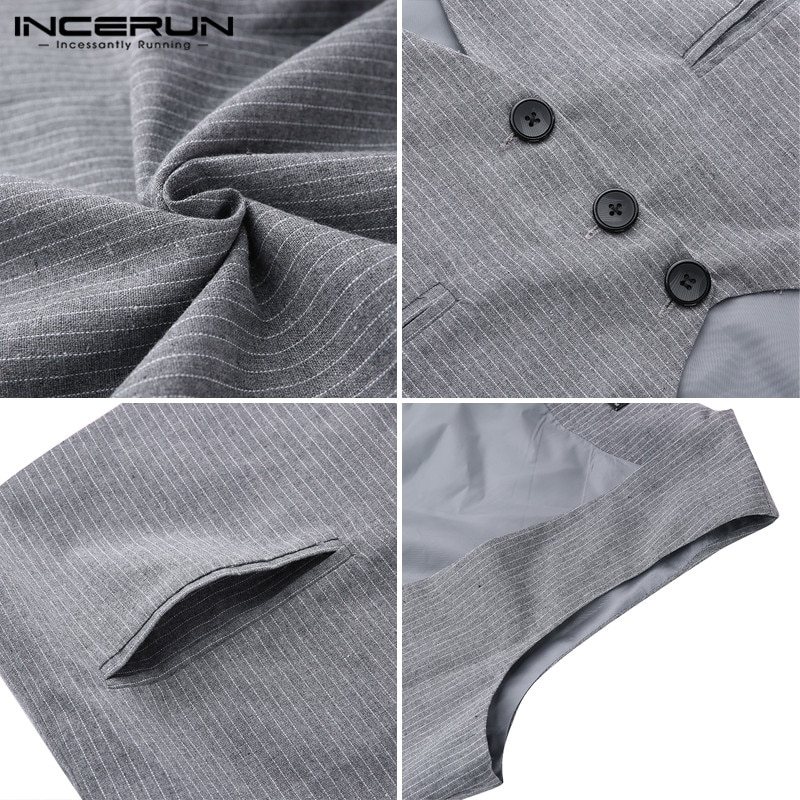 INCERUN Men Pinstripe Business Casual Dress Waistc... – Grandado