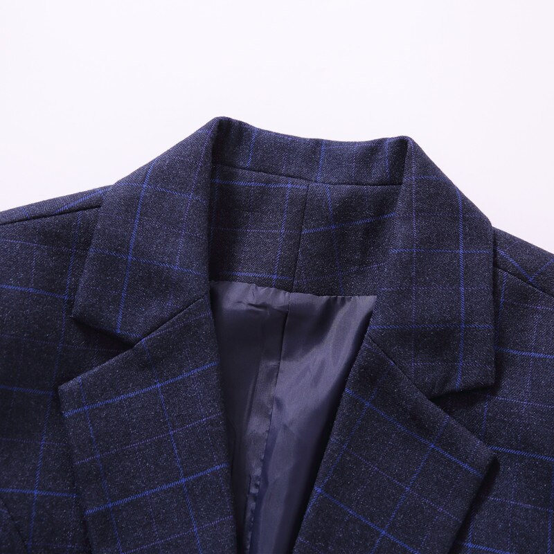 Women Navy Blue Plaid Blazer Business Wear Casual ... – Grandado