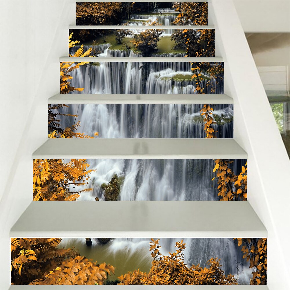 Canyon Waterfall Staircase Sticker Stairs Decorati... – Grandado