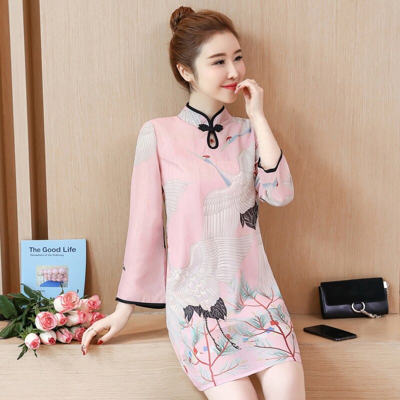 Summer Autumn Traditional Cheongsam Pink Qipao Mod... – Grandado