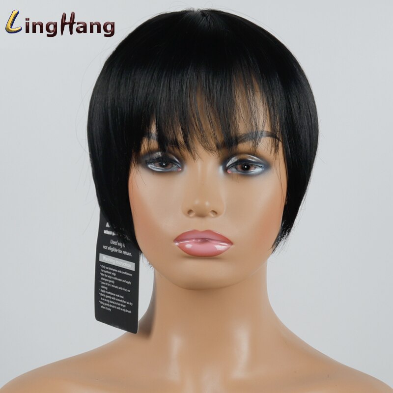 LINGHANG Short Brown Black Straight Wig Pixie Hair... – Grandado LINGHANG Short Brown Black Straight Wig Pixie Hair... – Grandado