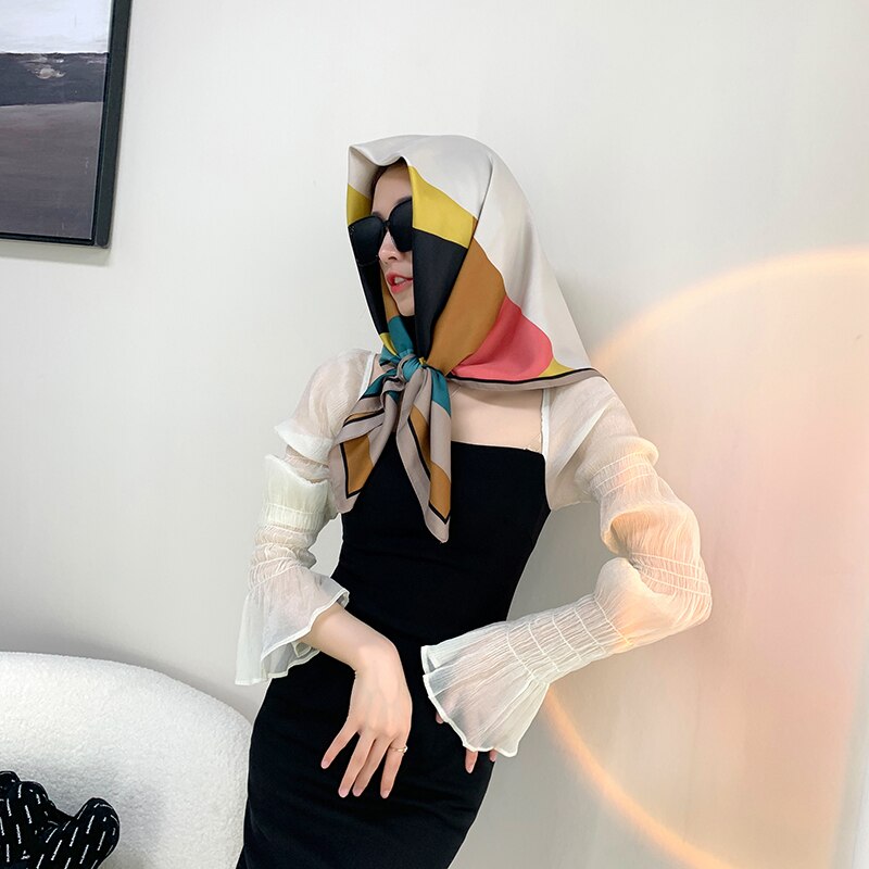90cm * 90cm Scarf Lady Shawl Printed Silk Felt Hea... – Grandado