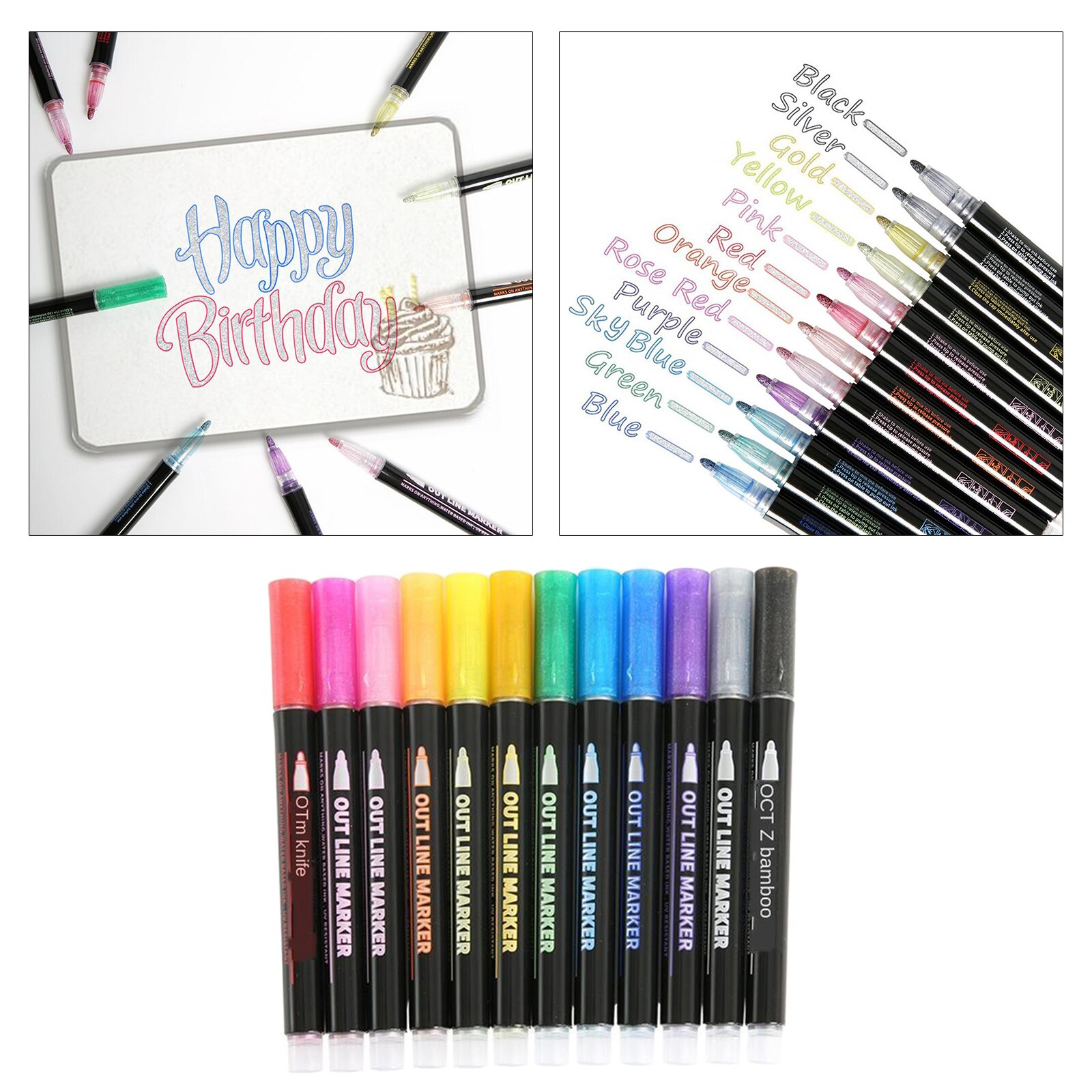 12 Colors Metallic Outline Markers Pens for Card d... – Grandado