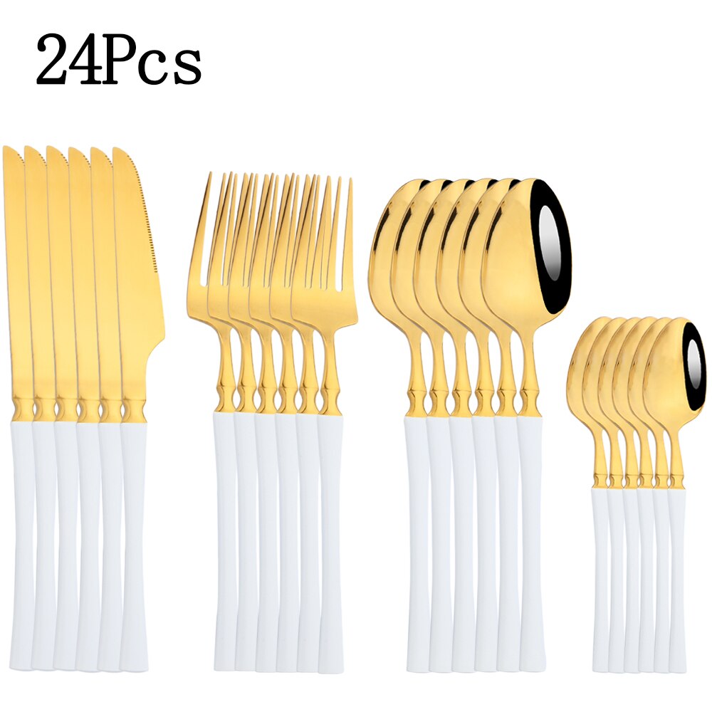 Tableware Cutlery Set Stainless Steel 24pcs White ... – Grandado