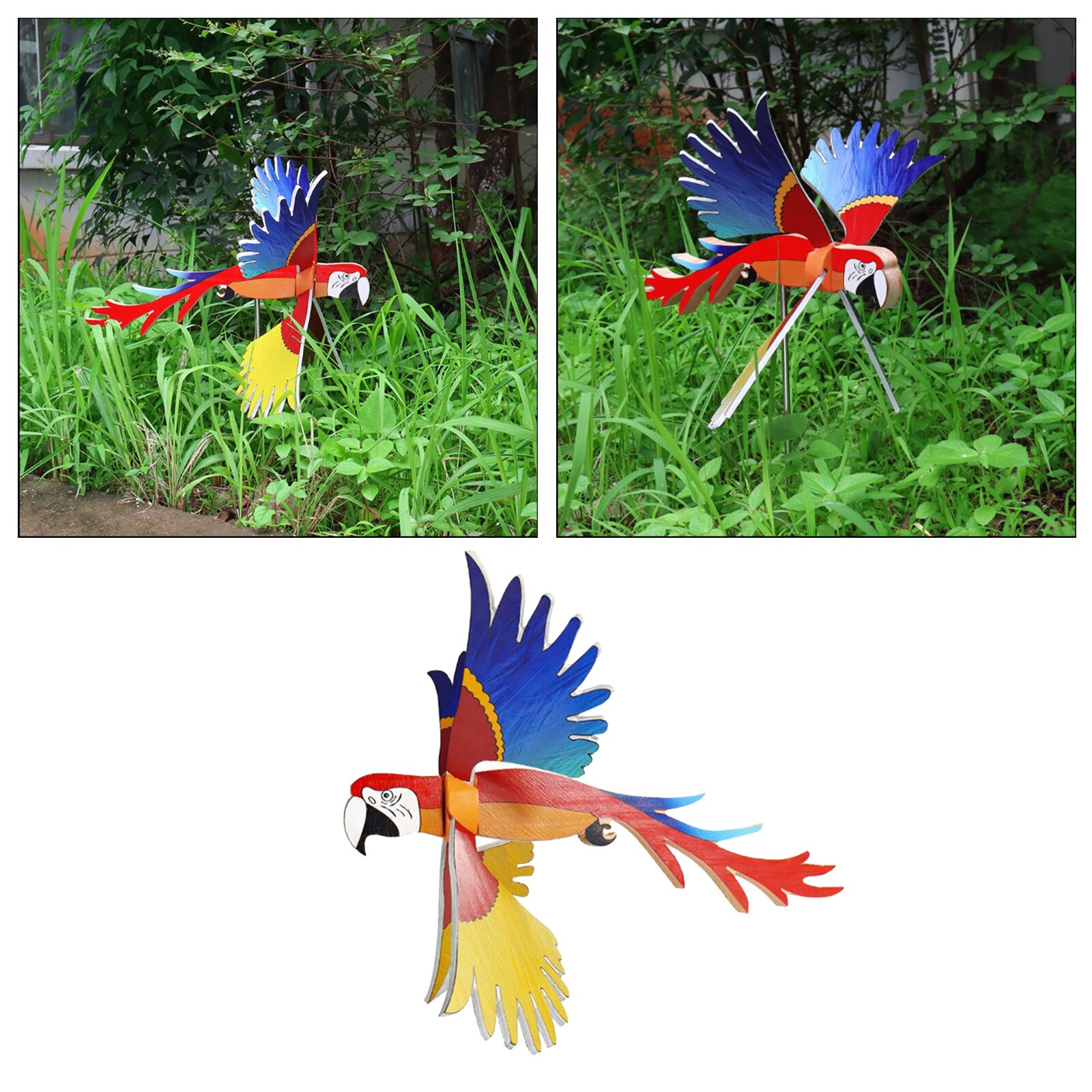 Wooden Red Parrot Wind Spinner Ornament Outdoor Ga... – Grandado