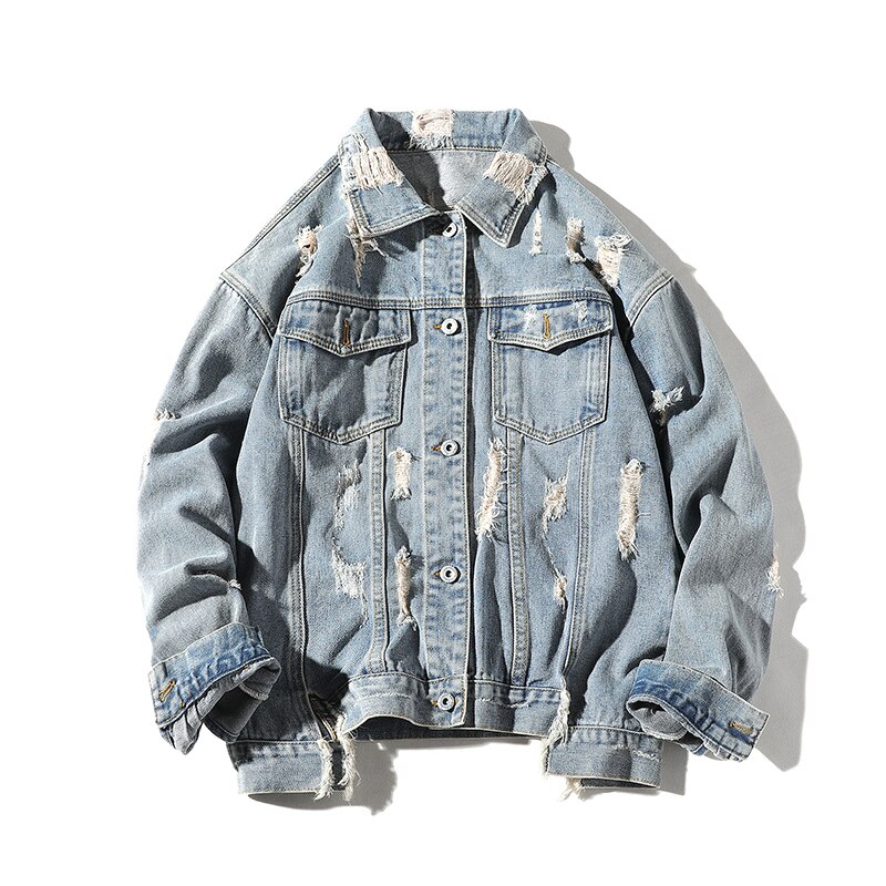 Men Light Blue Denim Jacket Jacket Warm Denim Coat... – Grandado