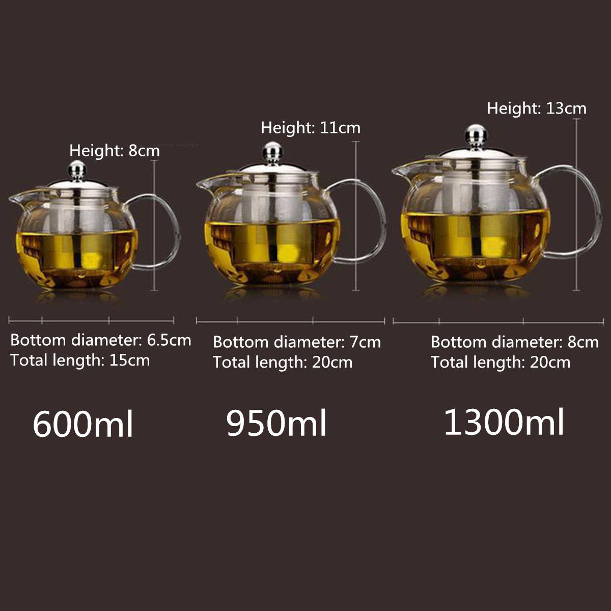 600/950/1300ml glass tekanne i rustfritt stål med ... – Grandado