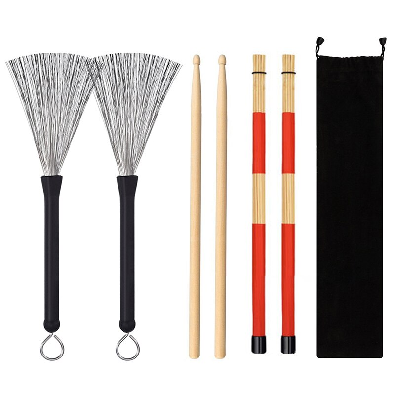 Drum Set Sticks 1 Pair Rods Drum +1 Pair Brushes R... – Grandado