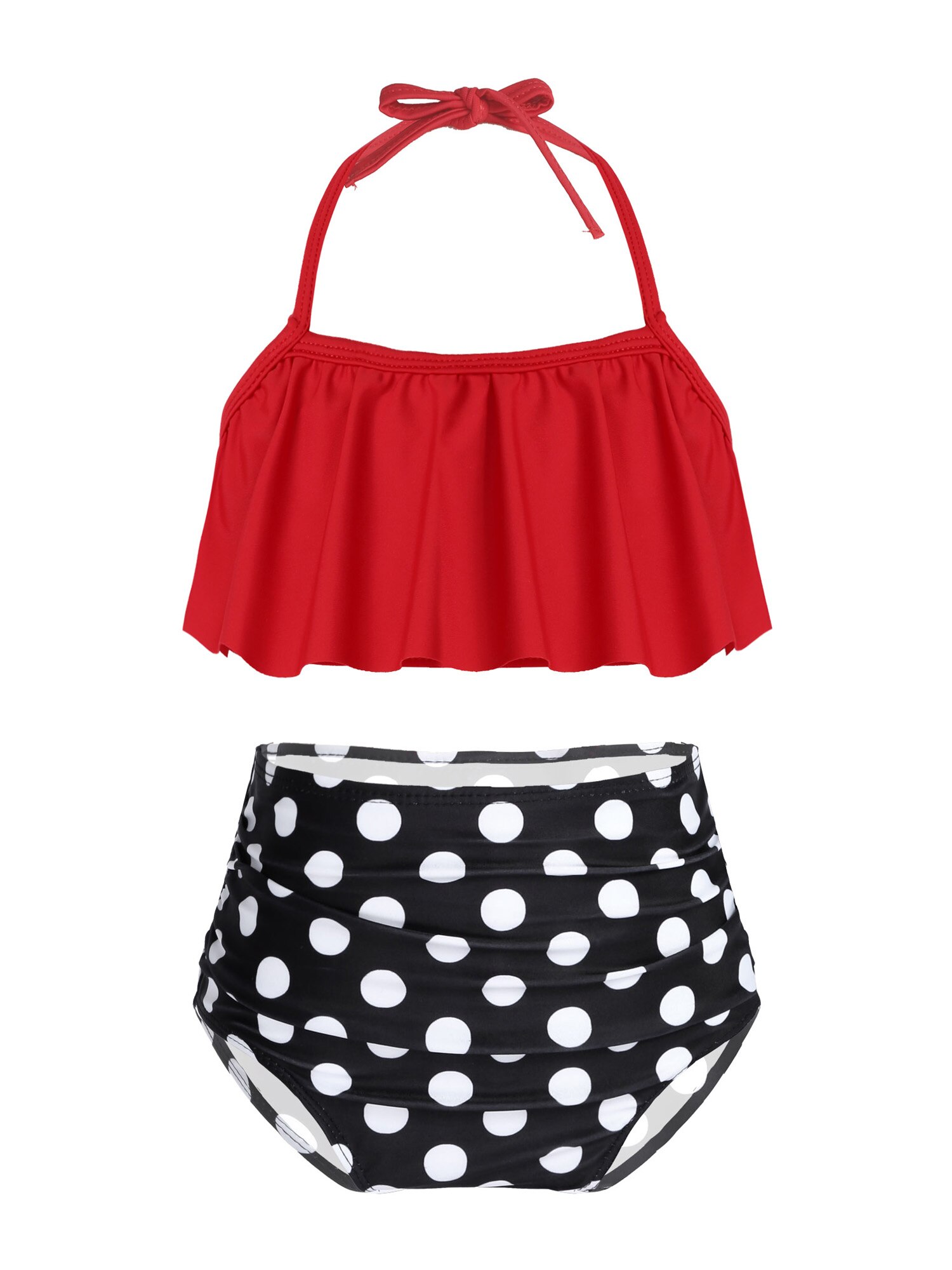 Kids Girls Swimsuit Halter Neck Tie Back Ruffle Bi... – Grandado