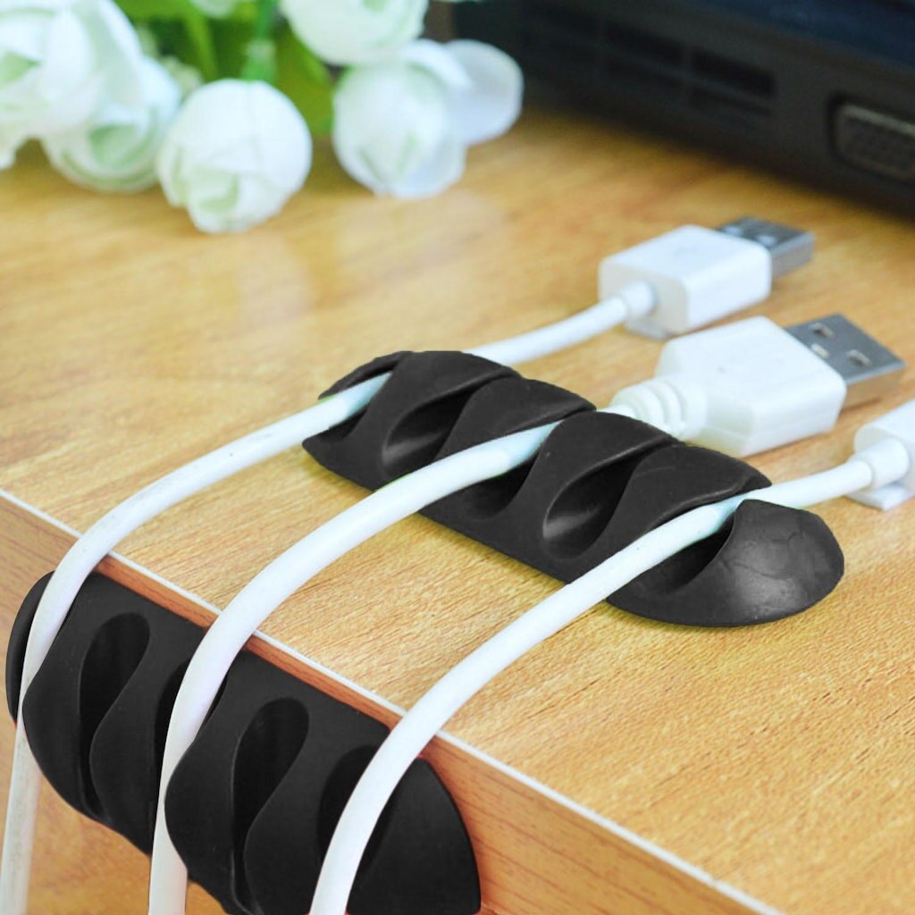 2 Pcs 5 Clips Silicone USB Cable Organizer Black C... – Grandado